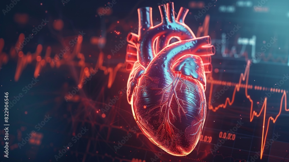 Anatomy of human heart on ecg medical background. 3d render. Cardiology ...