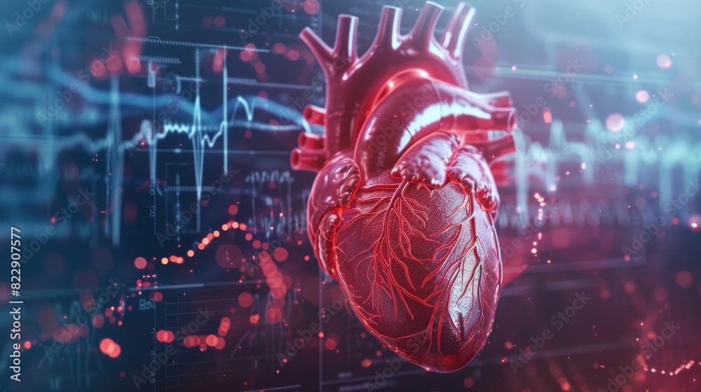 Anatomy of human heart on ecg medical background. 3d render. Cardiology ...