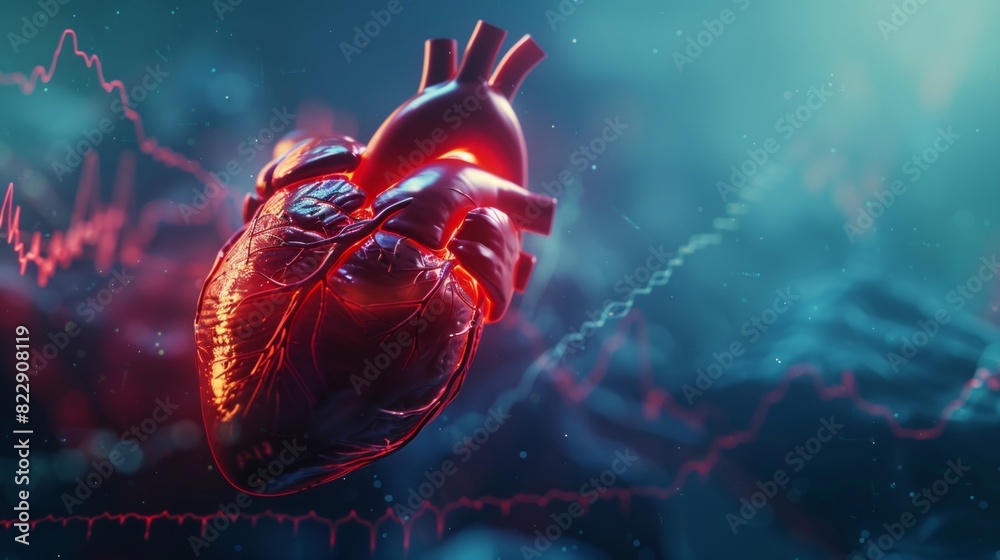 Anatomy of human heart on ecg medical background. 3d render. Cardiology ...