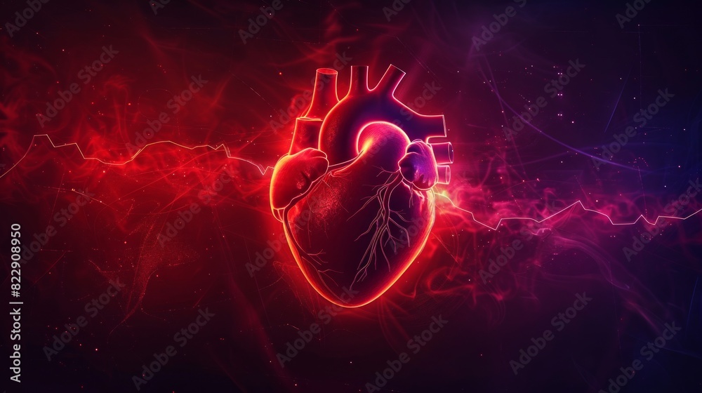 Realistic depiction of a beating heart with electrical impulses ...