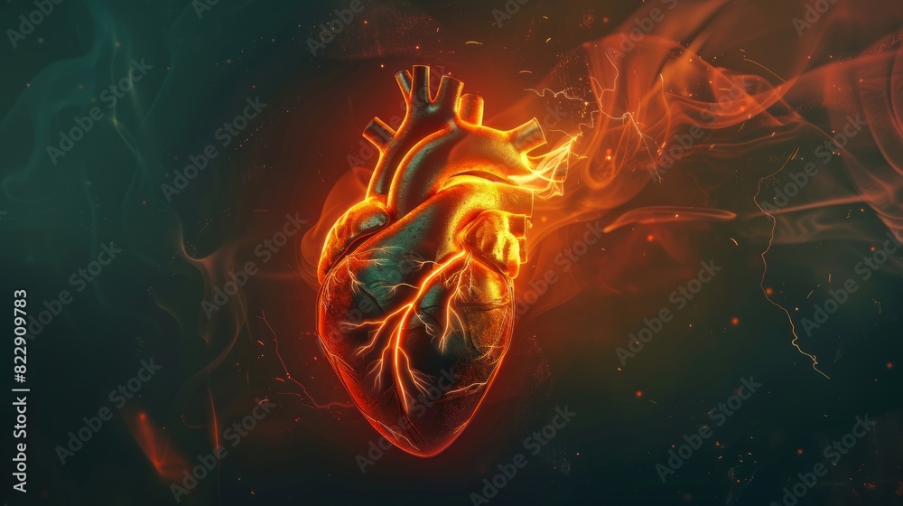Realistic depiction of a beating heart with electrical impulses ...