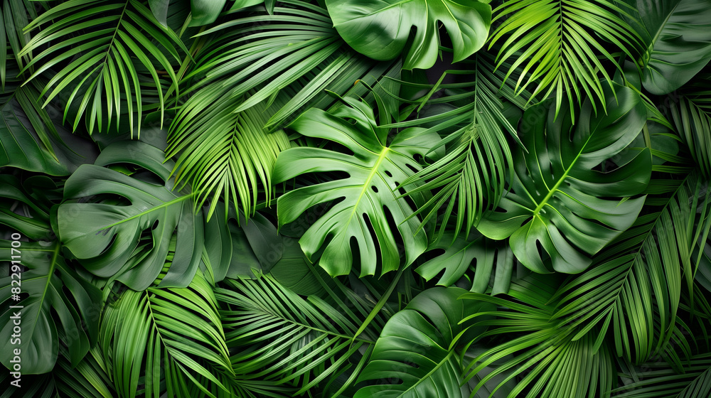 Nature background with the concept of tropical leaves, many monstera ...