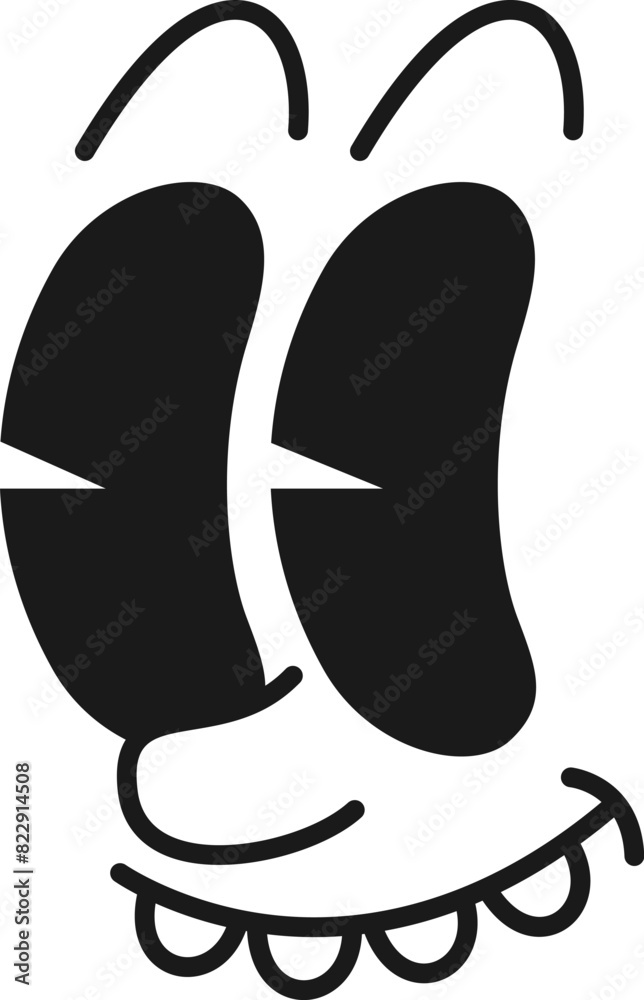 Cartoon comic groovy face, funny eye emotion and retro cute emoji ...