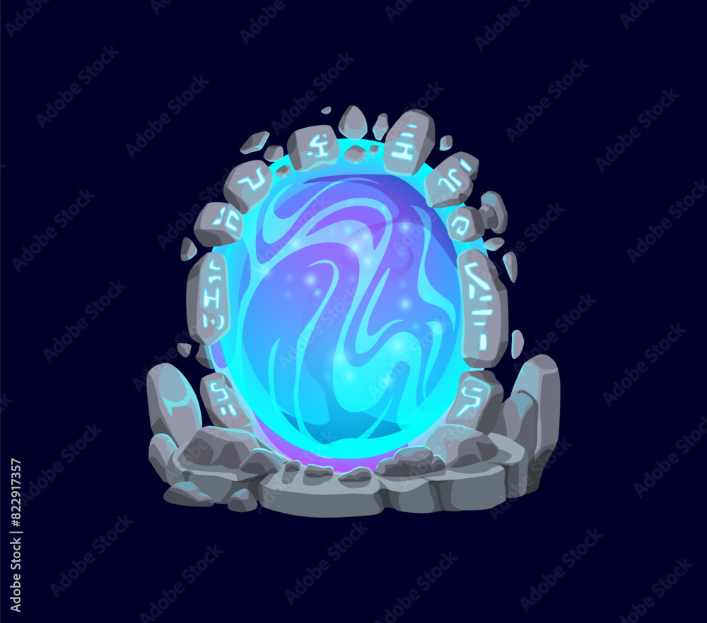 Fantasy fairytale game magic portal door. Cartoon vector mystical round ...
