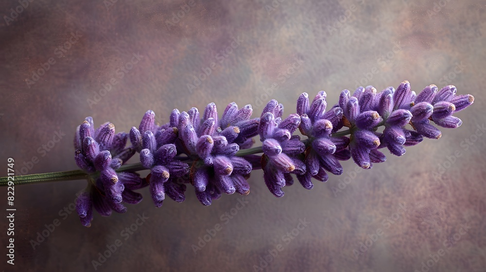 A macro photograph of a single lavender sprig, highlighting the ...