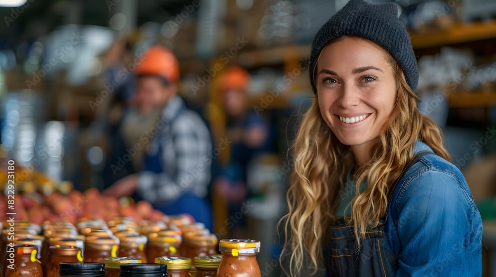 Volunteers handing out food at a local food bank, with a diverse group ...