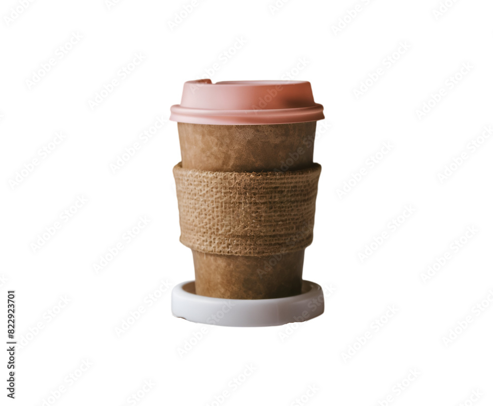 Take-out coffee with brown cap and cup holder Isolated on transparent ...