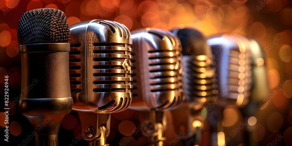 Row of nervous microphones adjusting ties practicing diva poses before ...