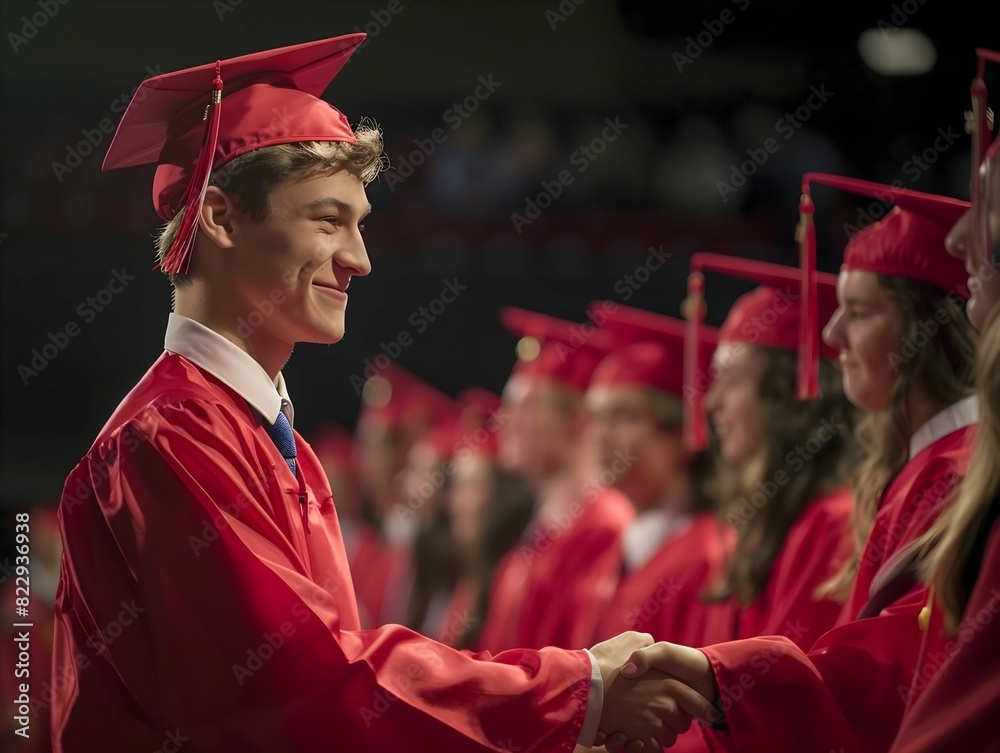Group of graduates are lined up at their graduation ceremony waiting to ...