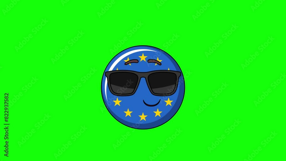 flag of europe emoji cartoon smiling face with sunglasses, emoticon ...