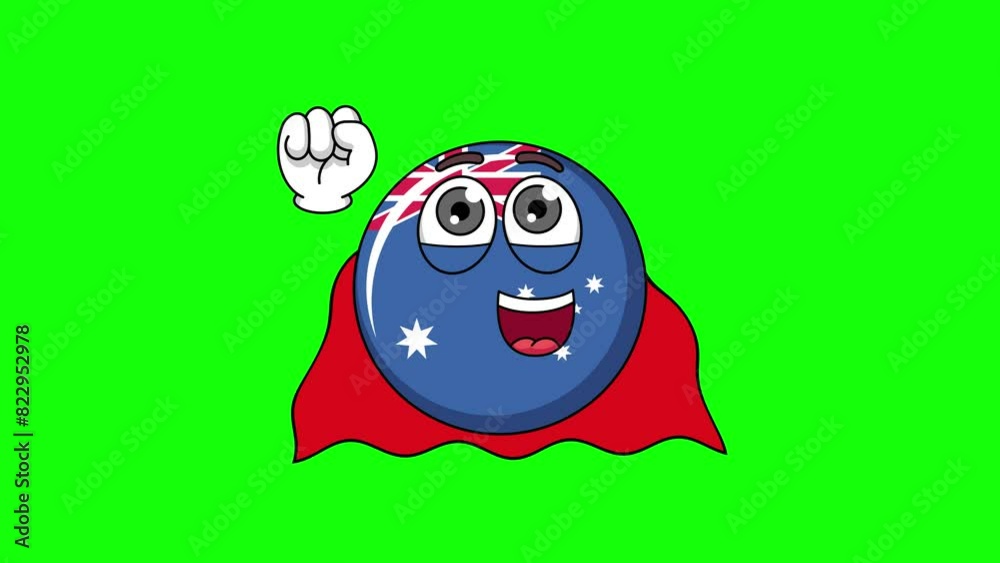 Superhero flag of australia cartoon flying with red cape, green screen ...