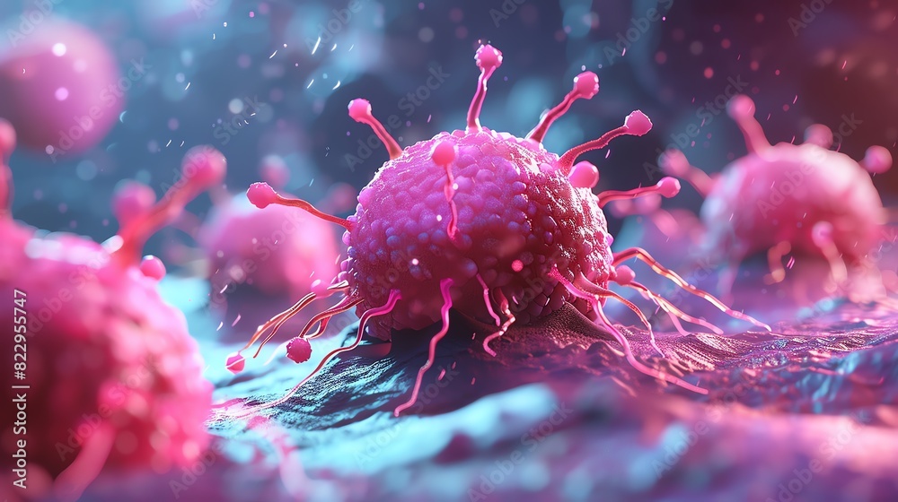 Cartoon drawing drug targeting cancer cell 3D model, flat design front ...