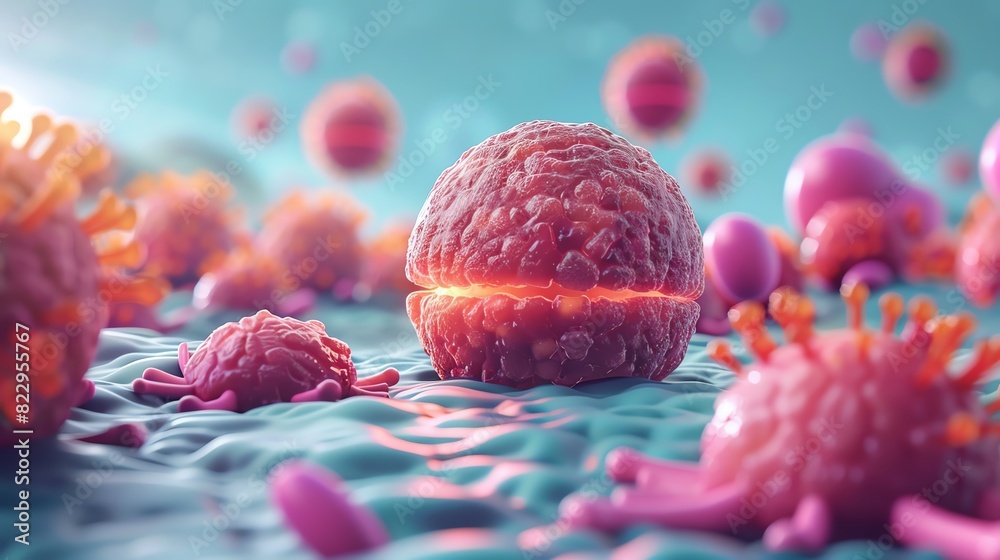 Cartoon drawing drug targeting cancer cell 3D model, flat design front ...