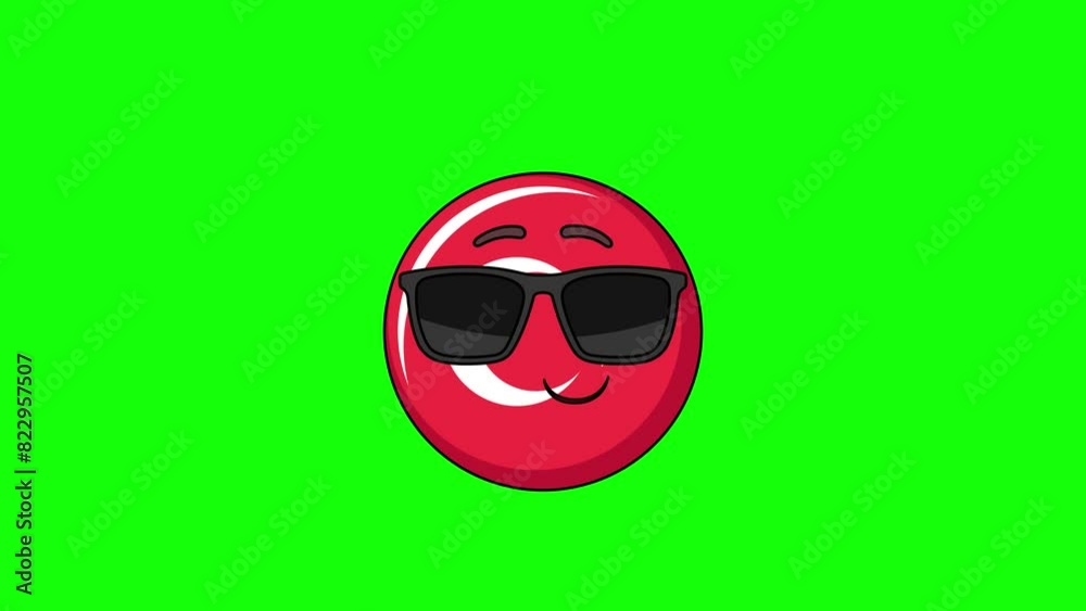 flag of turkey emoji cartoon smiling face with sunglasses, emoticon ...