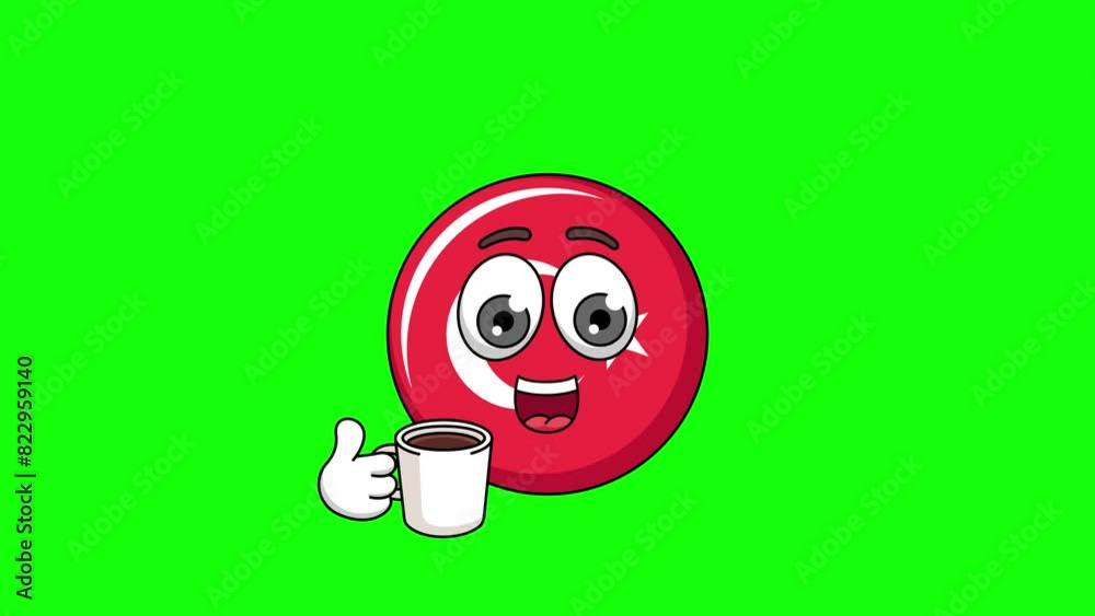 flag of turkey emoticon with drinking coffee style, emoji emoticon ...