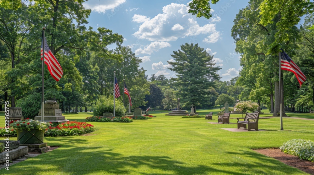 Military cemetery with flags, Memorial Day, USA, Remembrance Day, high ...