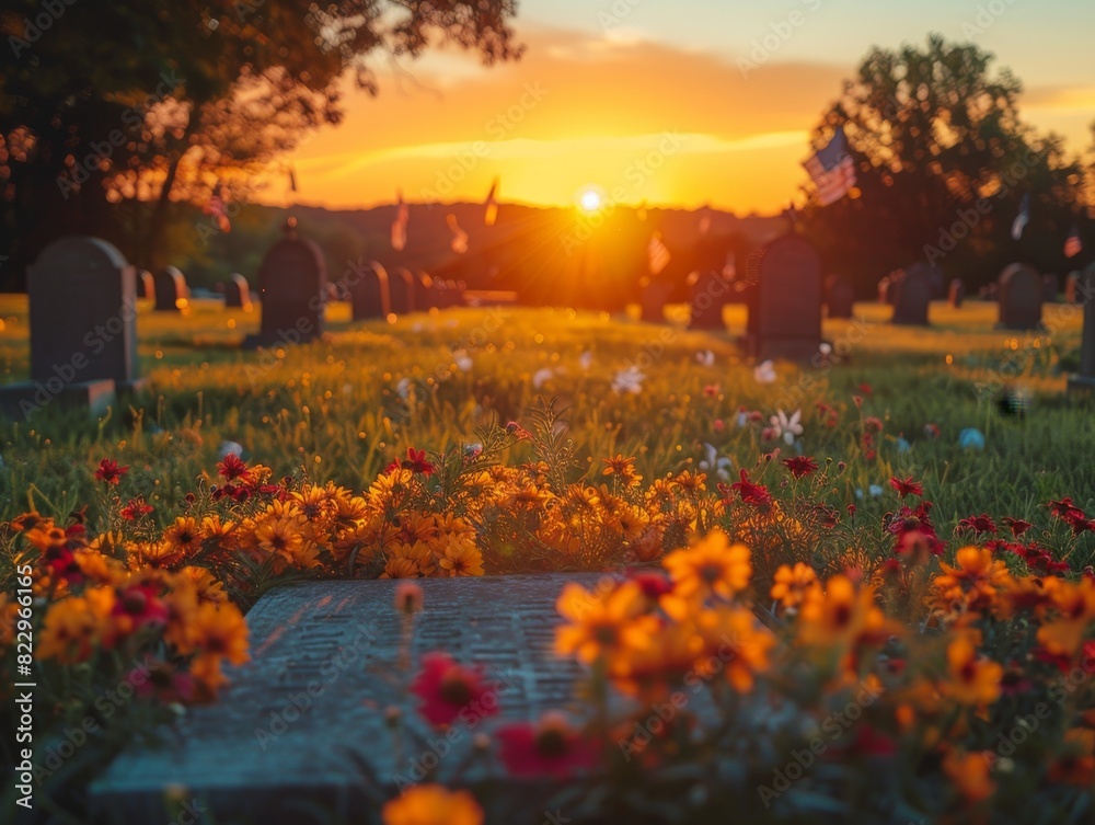 Military cemetery with flags, Memorial Day, USA, Remembrance Day, high ...