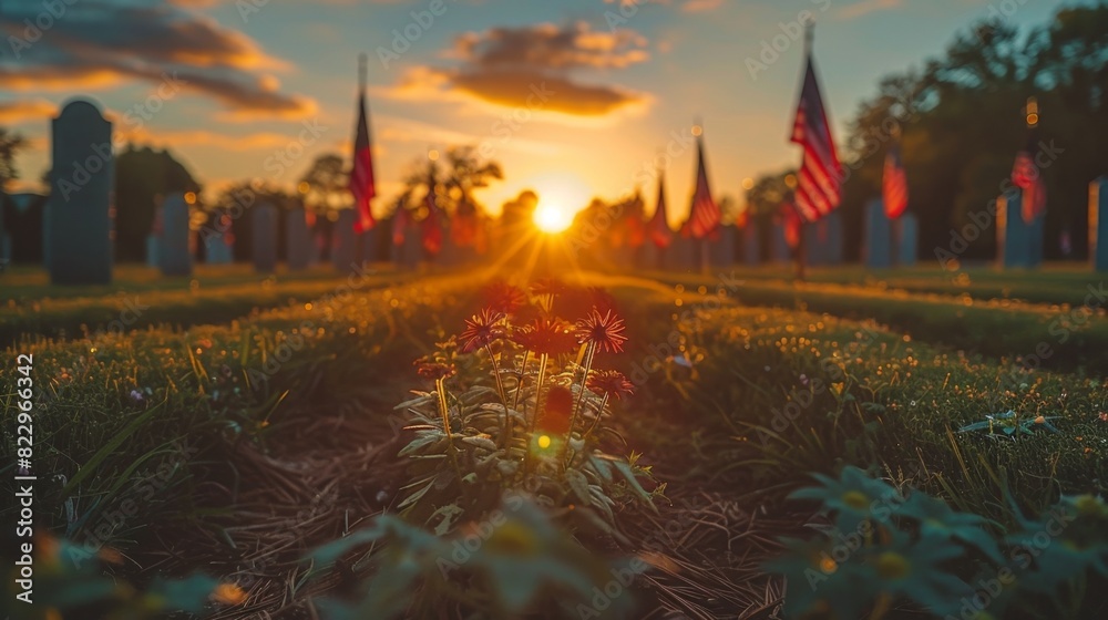 Military cemetery with flags, Memorial Day, USA, Remembrance Day, high ...