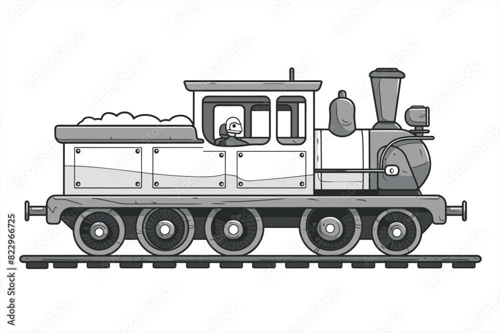 train cartoon isolated on a white background black and white line art ...