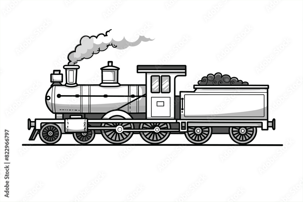 train cartoon isolated on a white background black and white line art ...
