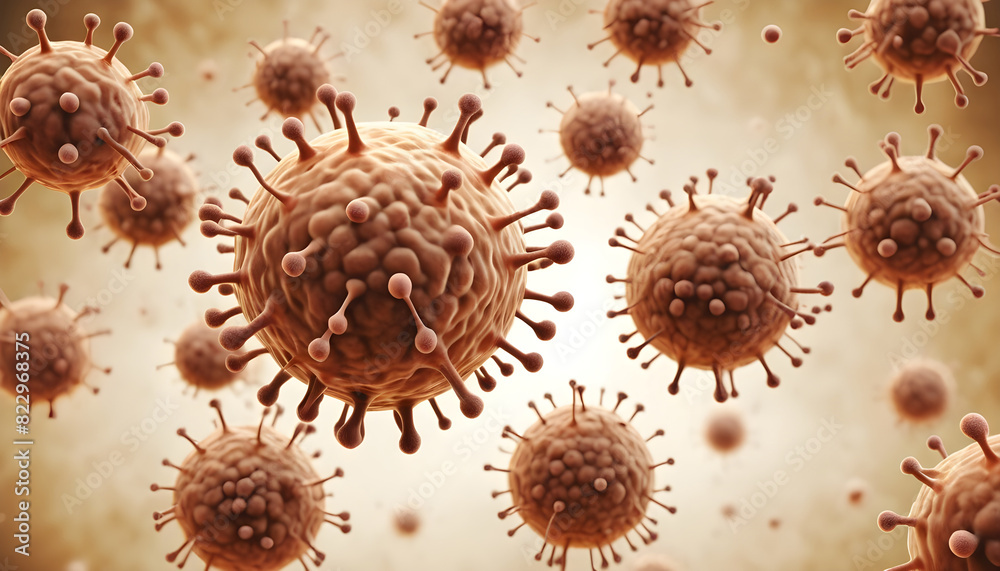 Brown dangerous virus, flu infection medical Microscopic view of ...
