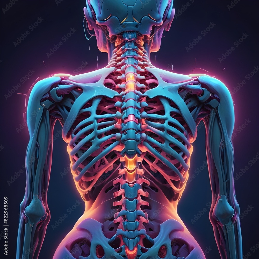 Detailed illustration of back MRI, focusing on lumbar spine ...