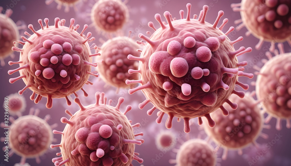 Dangerous virus, flu infection medical Microscopic view of floating ...