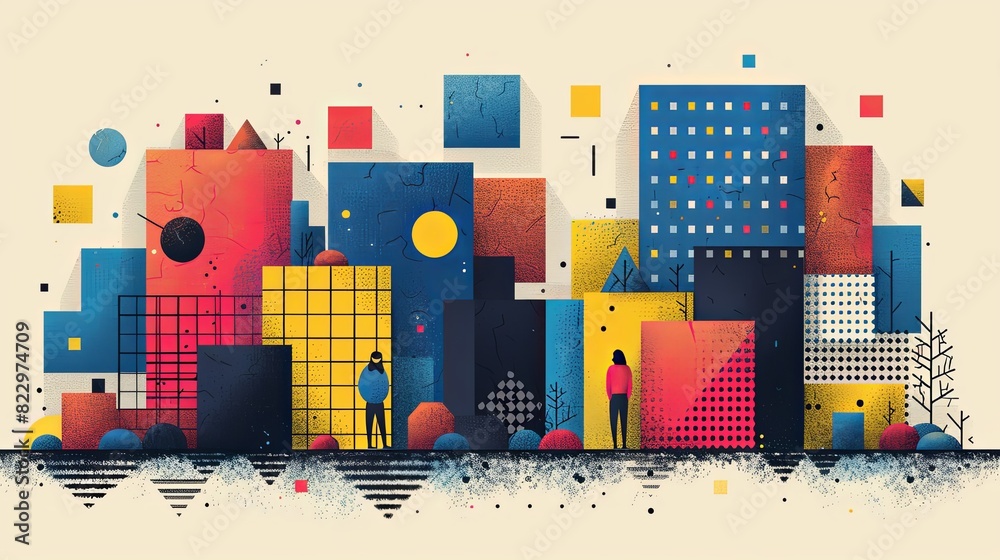 Digital design and visual material drawing neubrutalism tiny person ...