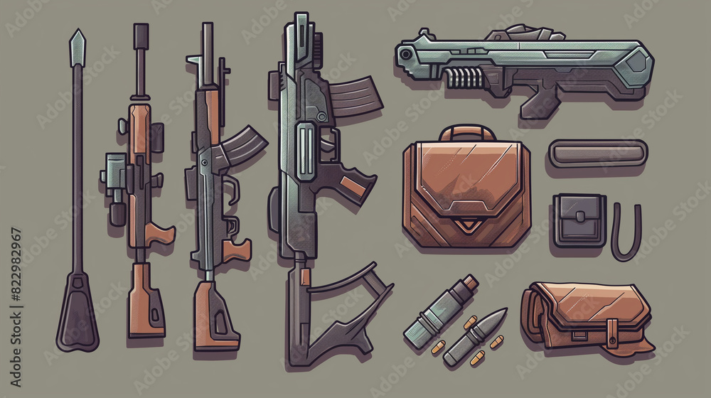 Cartoon weaponry and accessories set Stock Illustration | Adobe Stock