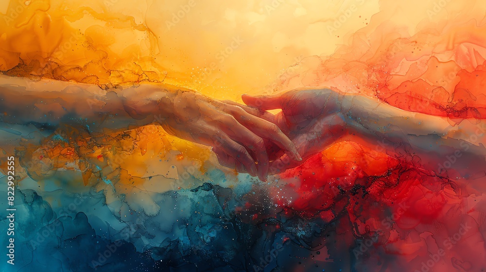 Long shot photo of hands interlinked with fingers, set against a ...