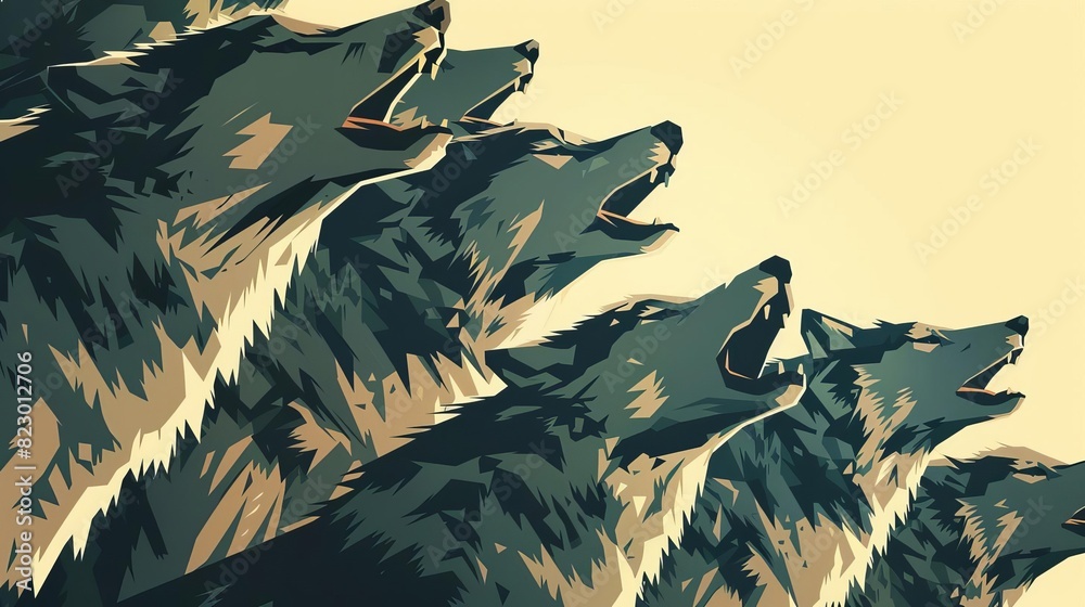 Illustration of a pack of wolves howling, displaying unity and teamwork ...