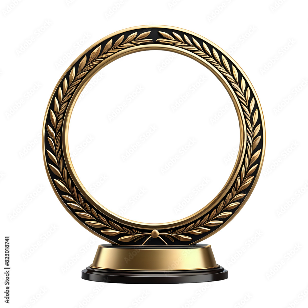 3D golden circle award plaque trophy isolated on transparent background ...