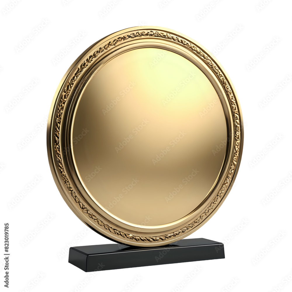 3D golden circle award plaque trophy isolated on transparent background ...