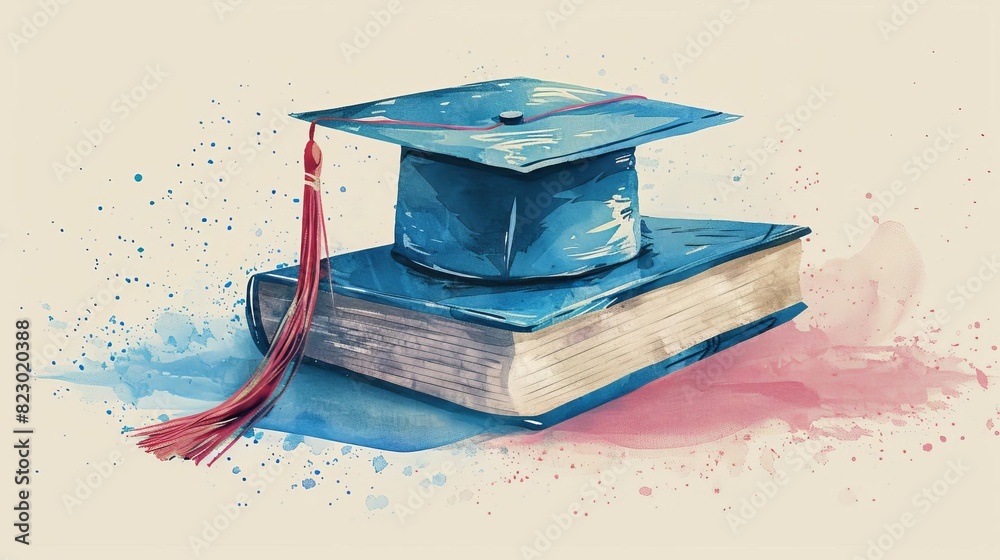 Artistic illustration of a graduation cap on a book, symbolizing ...