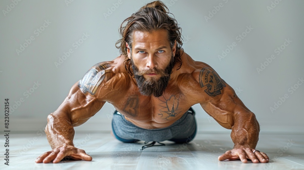 Bodybuilder doing tricep dips minimalism smooth white gradient ...