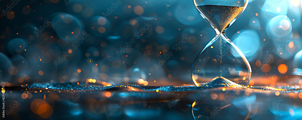 Hourglass with Glowing sand time passing concept for business shining ...