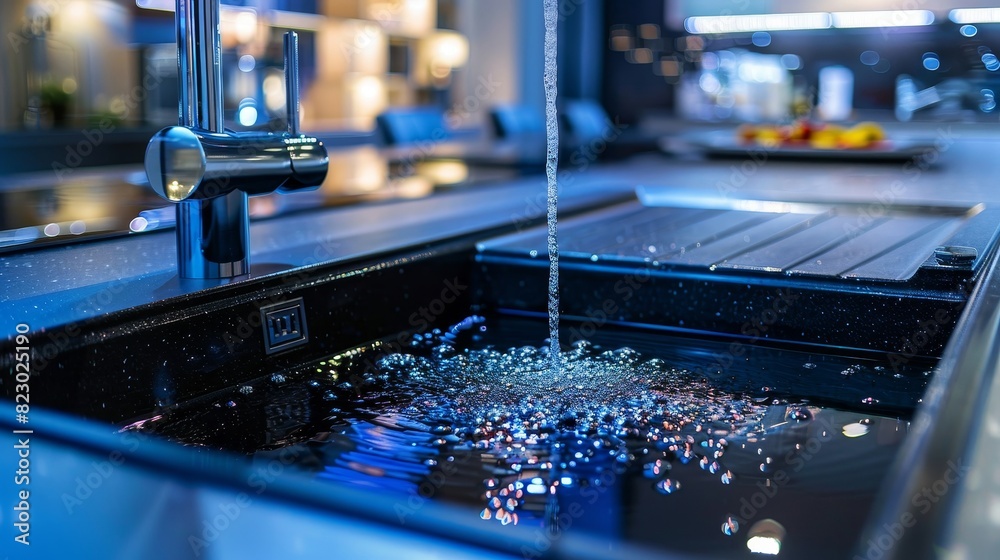 High-end kitchen sink design, cast iron with enamel coating, close-up ...