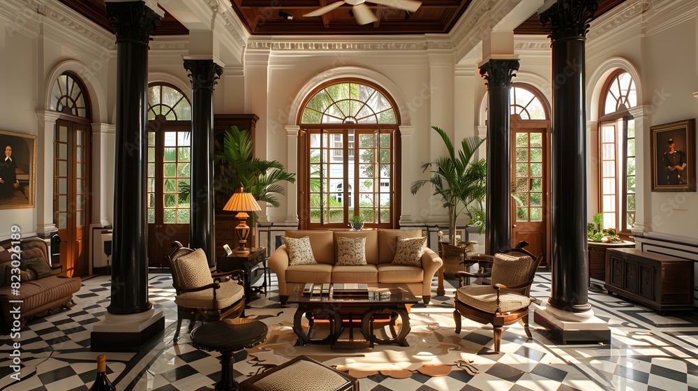 Elegant and luxurious interior of a colonial style living room with ...