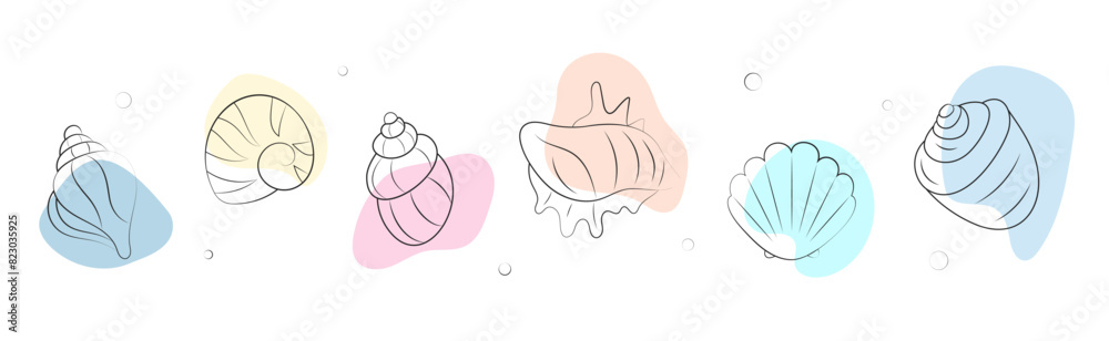 Set of seashells in boho doodle style. Marine life design elements ...