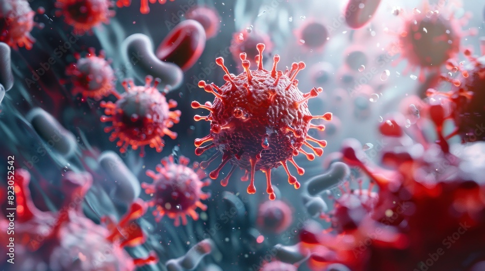 Immune System Illustration of white blood cells attacking a virus close ...