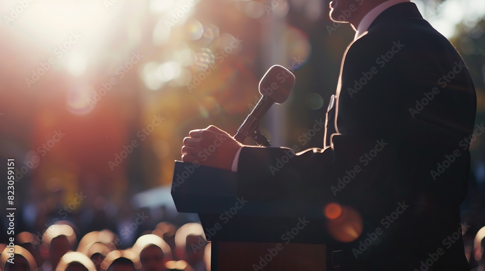 Politician Giving a Speech: At a campaign rally, a politician addresses ...