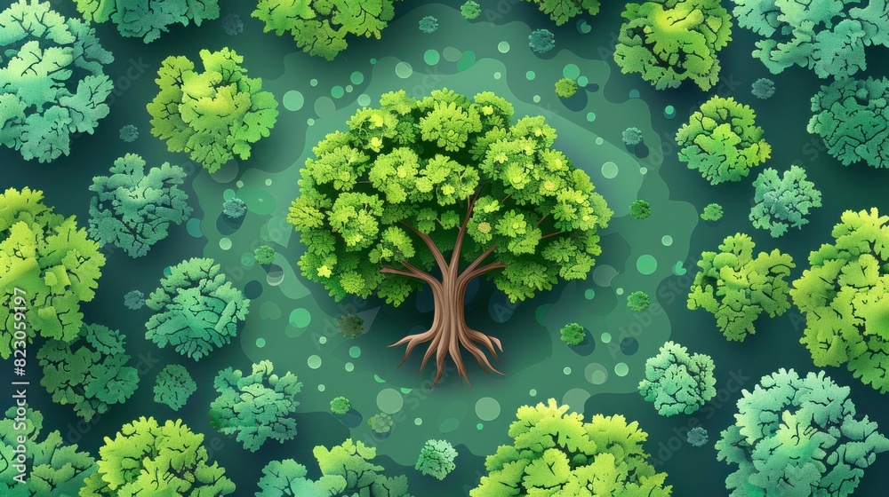 tree flat design top view nature cartoon drawing colored pastel Stock ...