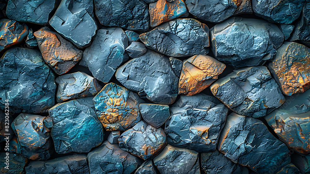 Stone Wall Texture: Flat & Top View Canvas Image in Turquoise Palette ...