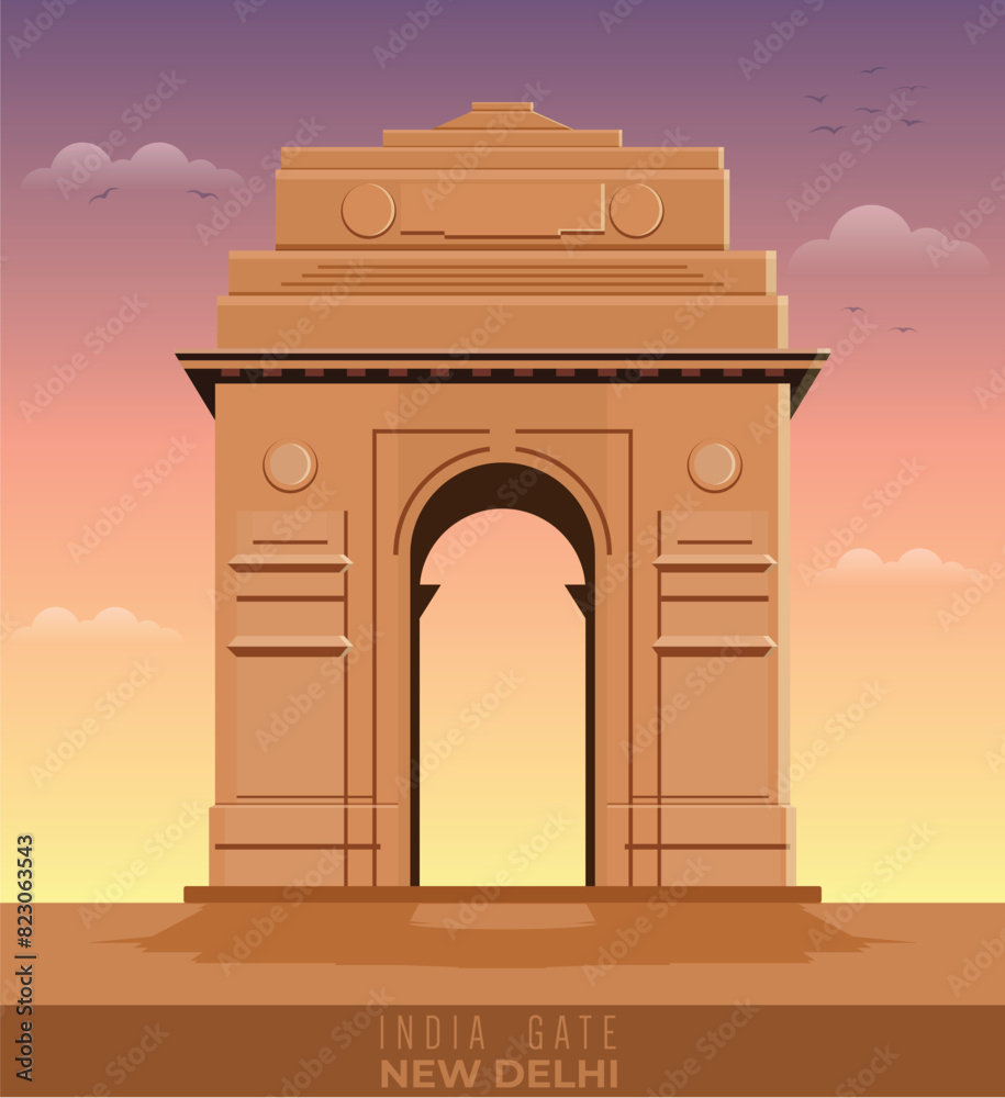 India gate illustration with colorful background Stock Vector | Adobe Stock