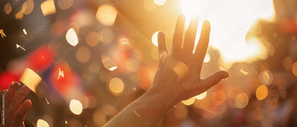 Closeup of a leaders hands in motion while giving an Independence Day ...