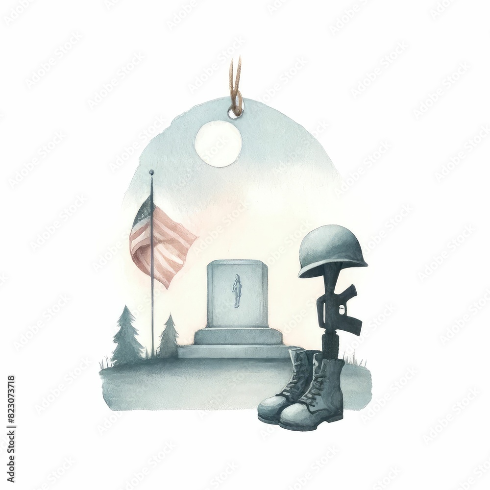 Veterans' memorials and cemeteries. watercolor illustration, Perfect ...