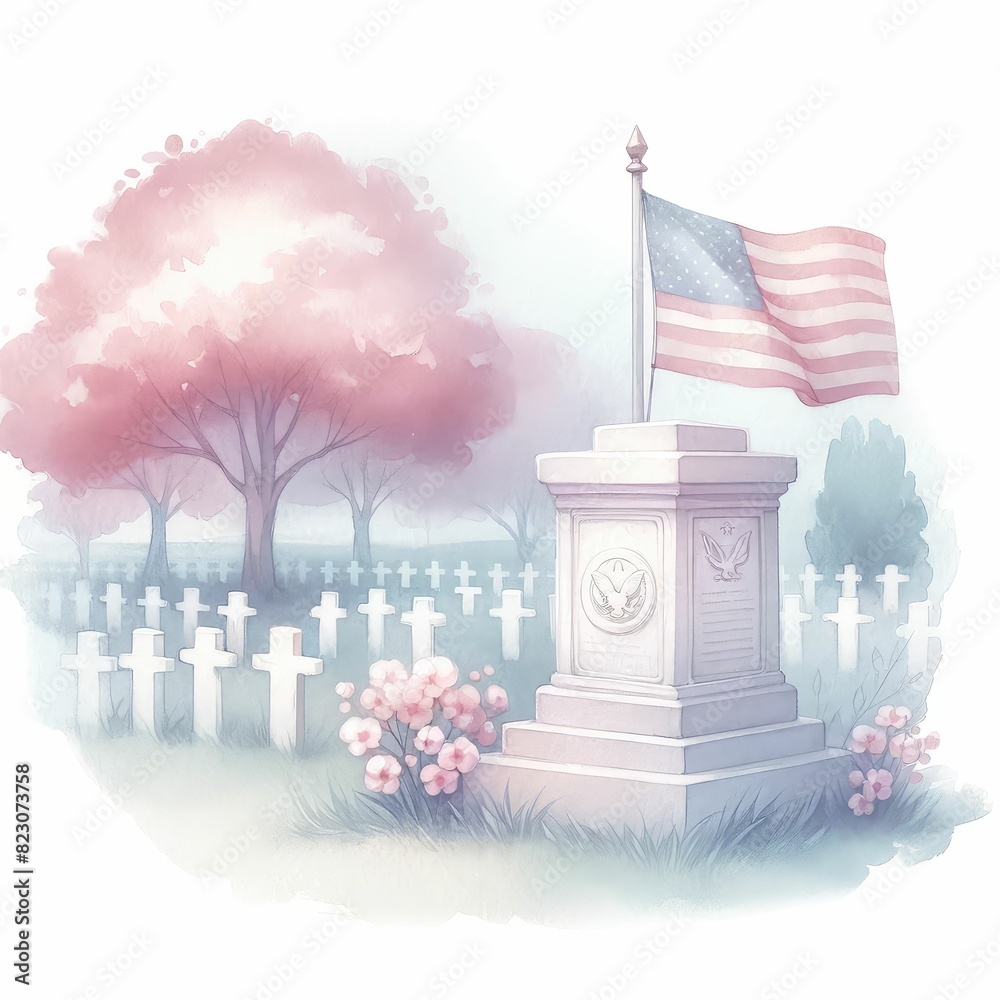 Veterans' memorials and cemeteries. watercolor illustration, Perfect ...