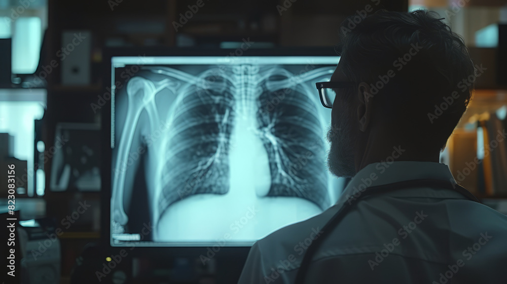 doctor examining the patient chest x-ray film lungs scan at radiology ...