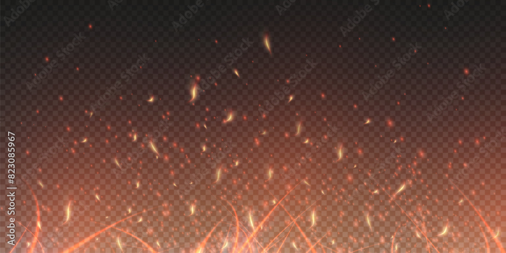 Vetor de Burning hot sparks effect with embers burning ash and smoke ...