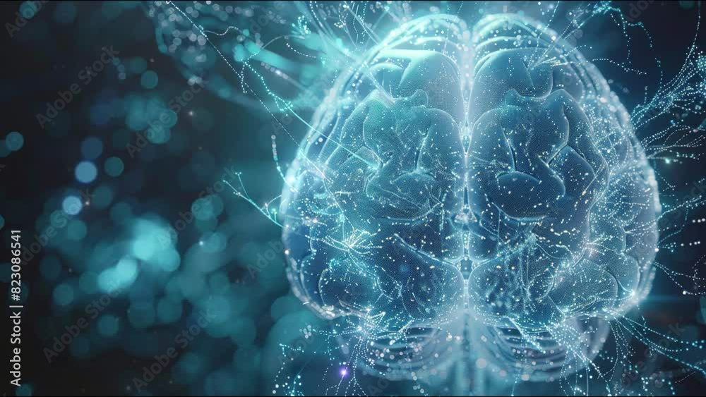 Futuristic blue brain hologram. Blue abstract brain. Brain anatomy ...